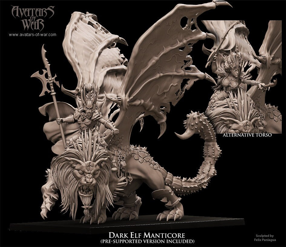 3D Printed Dark Elf Manticore by Avatars of War – Last Hope Miniatures