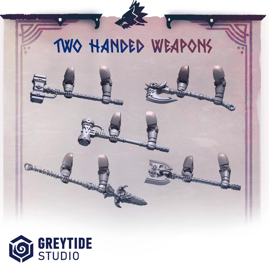 3d Printed Primal Hounds Two-Handed Weapons Set by Greytide Studio ...